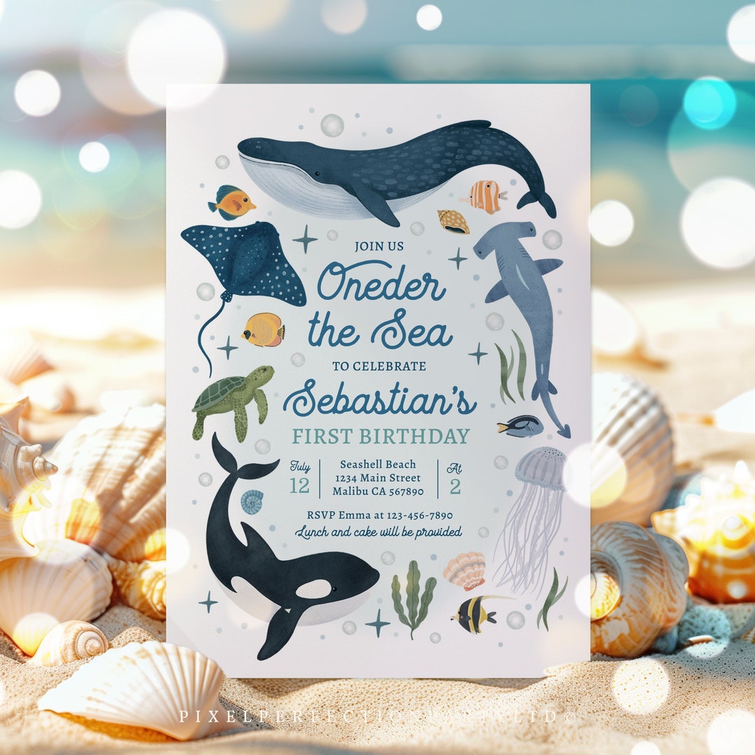 Editable Oneder the Sea 1st Birthday Party Invitation Under the Sea 1st ...