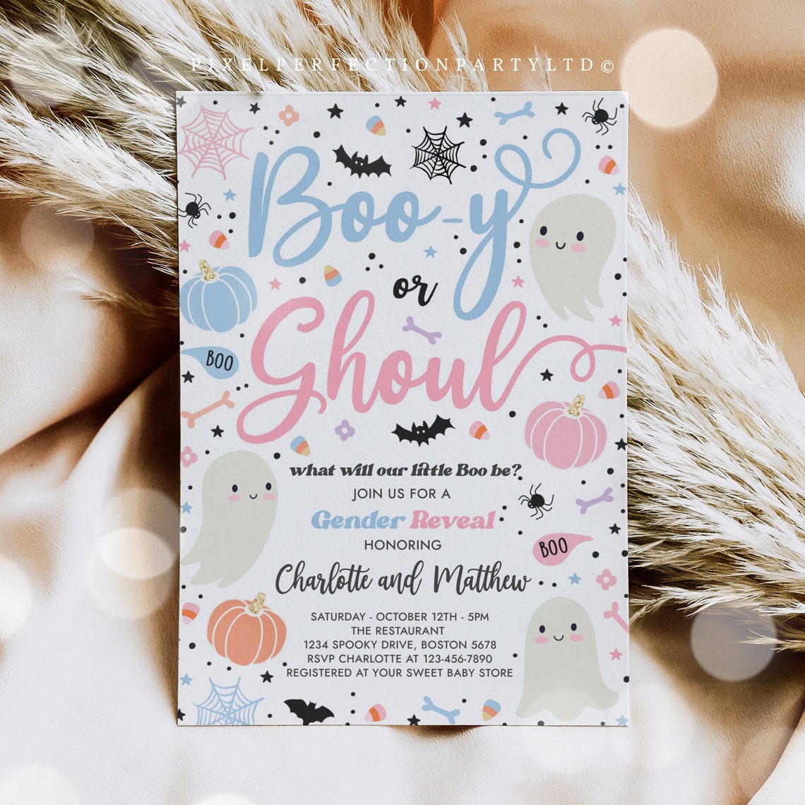 Editable Halloween Gender Reveal Invitation Little Boo Ghost - Etsy