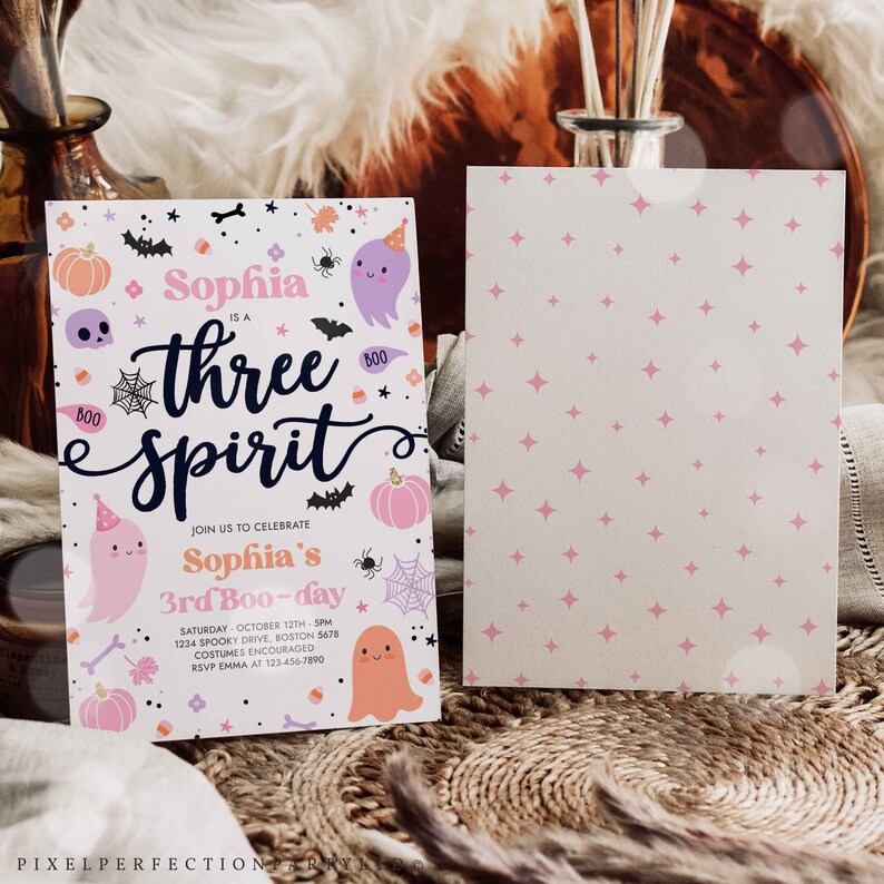 Editable Three Spirit Halloween Ghost 3rd Birthday Party - Etsy