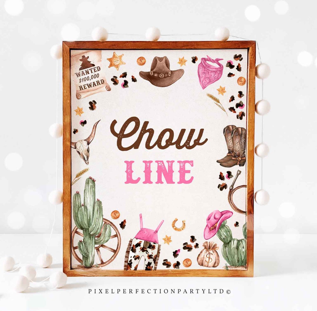 Cowgirl Birthday Party Chow Line Sign Wild West Cowgirl 1st Rodeo ...