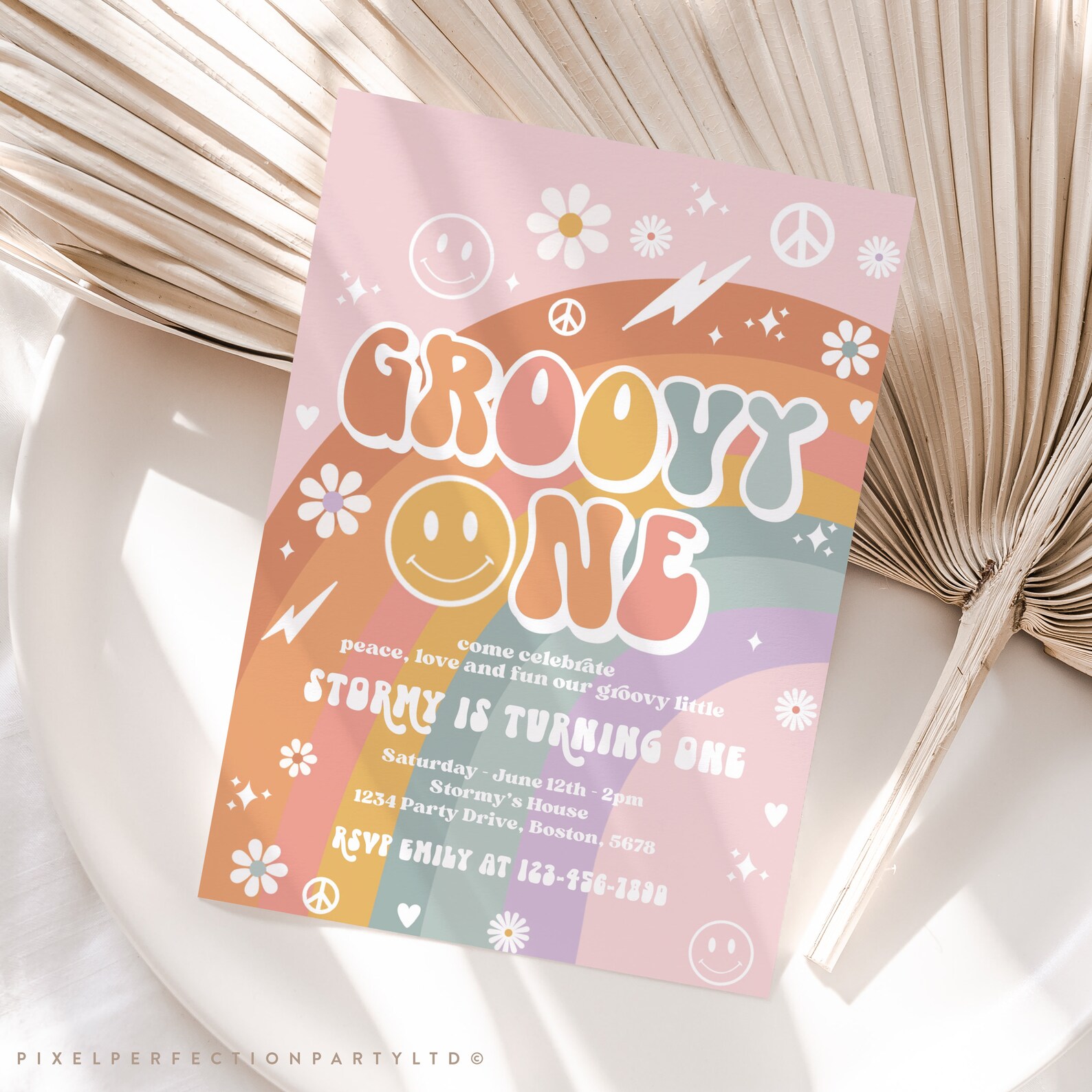 Editable Groovy One Birthday Party Invitation Peace Love Party - Etsy