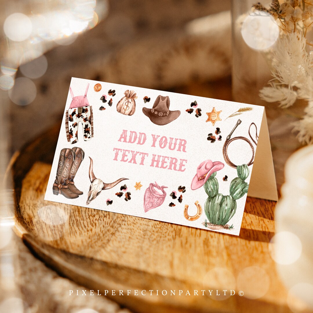 Editable Cowgirl Birthday Party Folded Tent Cards Wild West Cowgirl ...