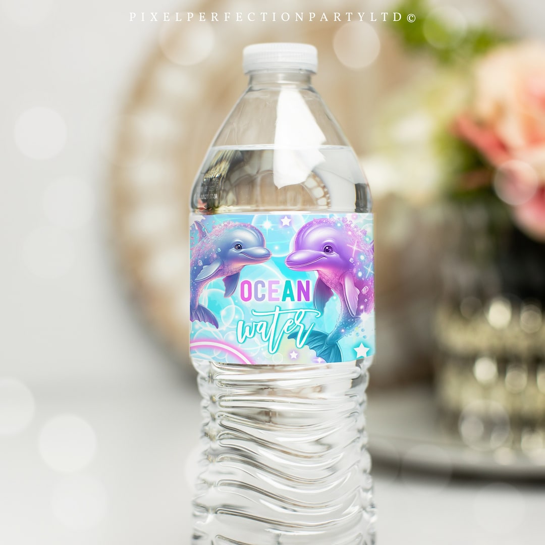 Editable Dolphin Birthday Party Water Bottle Labels Tie Dye Neon Glow ...
