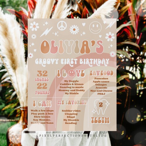 Groovy Retro First Birthday Milestone Poster Groovy One 1st - Etsy