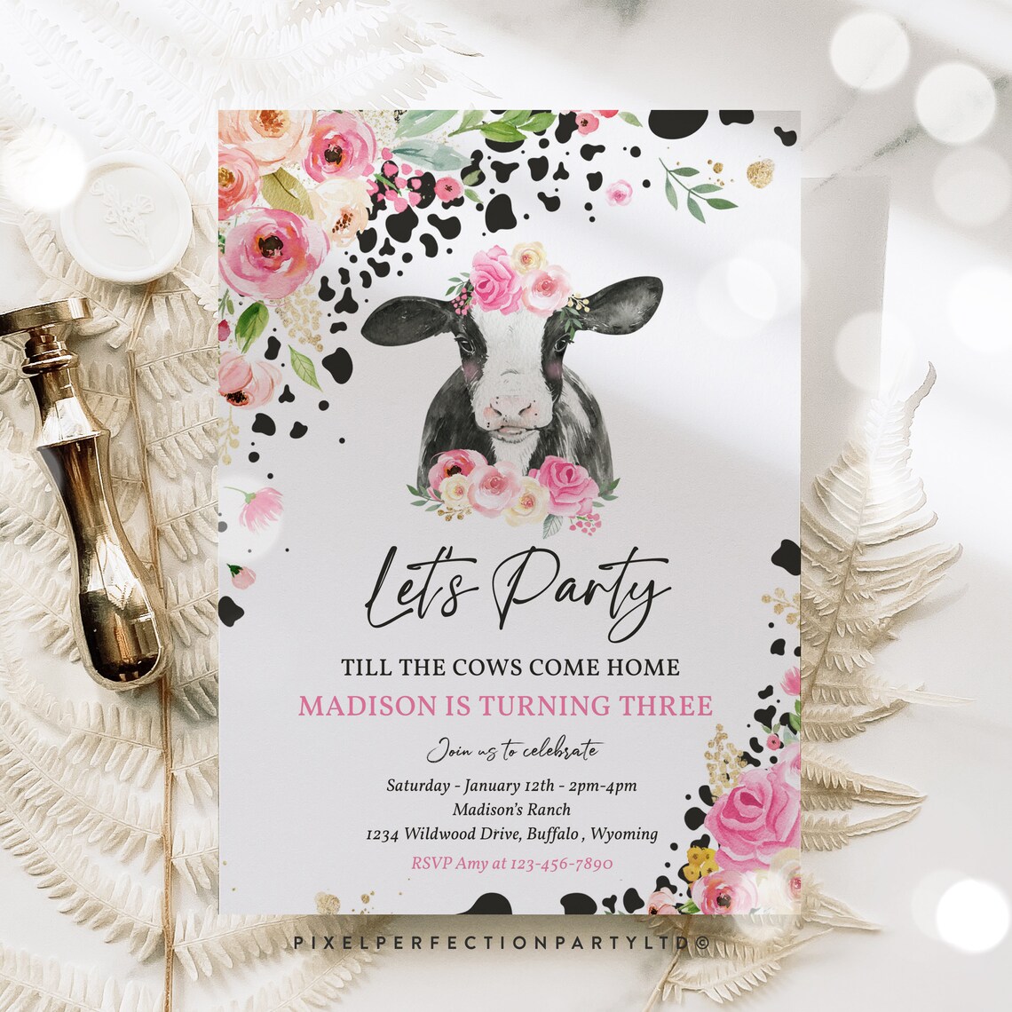 Editable Cow Birthday Party Invitation Let's Party Till - Etsy UK