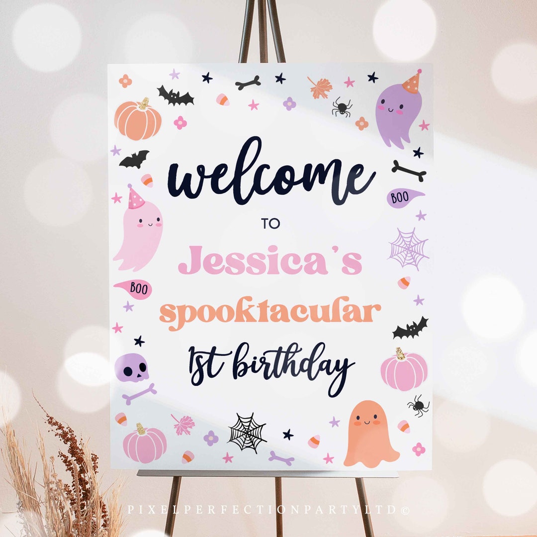 Editable Pink Halloween Ghost Welcome Sign Pink Ghost Spooky Party Sign ...