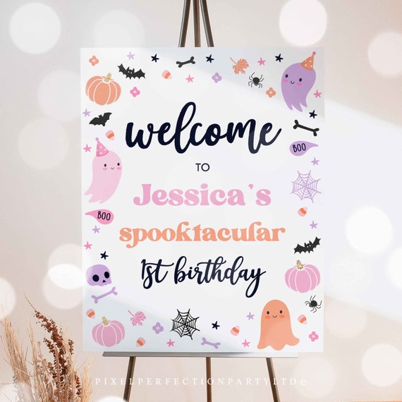 Editable Pink Halloween Ghost Welcome Sign Pink Ghost Spooky Party Sign ...