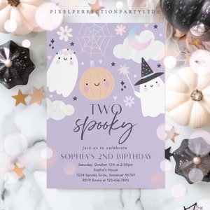 Editable Two Spooky 2nd Birthday Party Invitation Cute Pink Pastel ...
