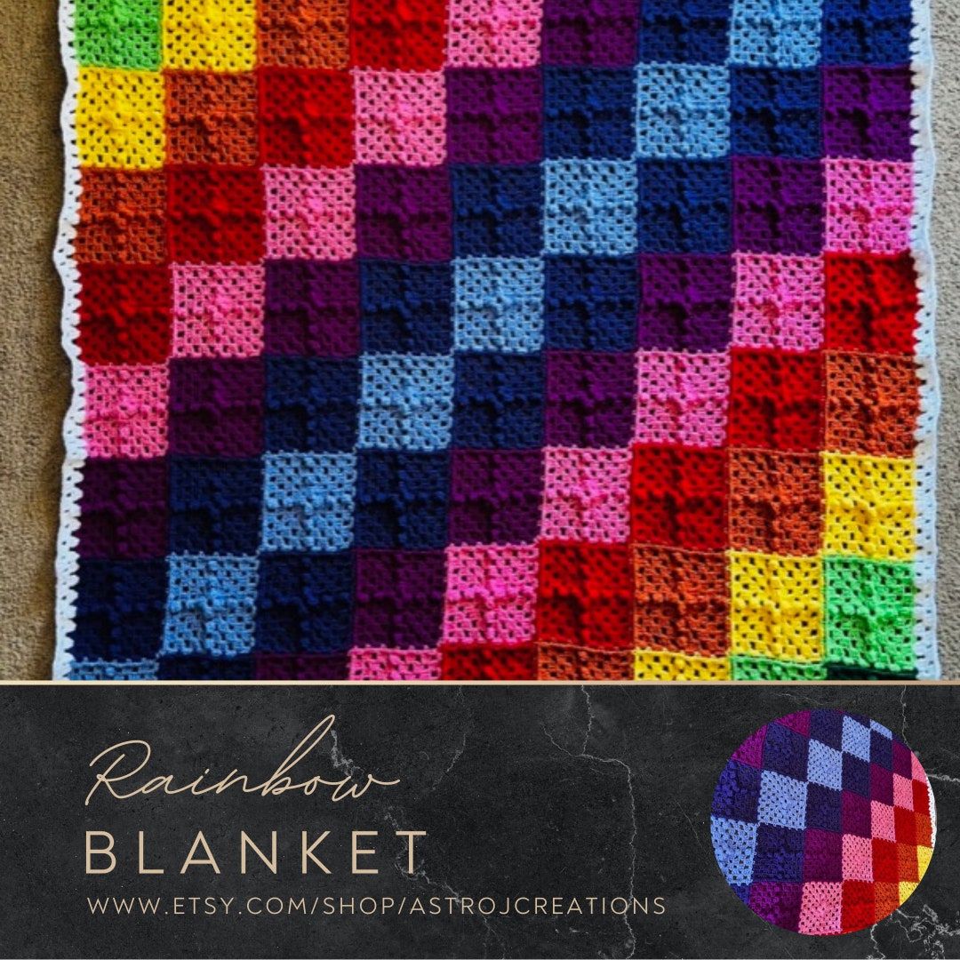 Rainbow Granny Square Blanket. Crochet Pattern. Digital. PDF Format. - Etsy