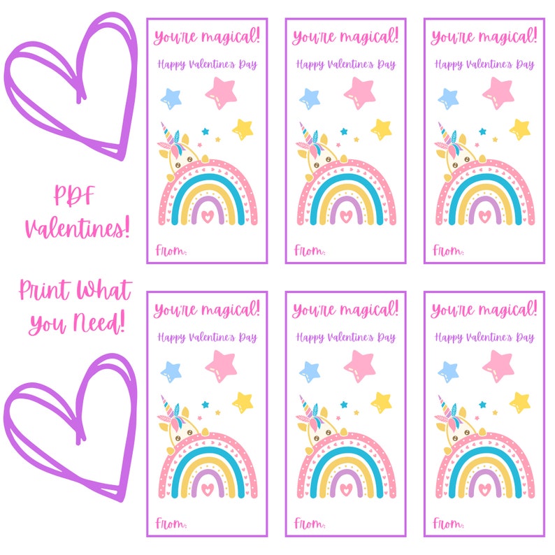 Unicorn Rainbow Valentine. PDF Digital. Printable. Instant Download ...