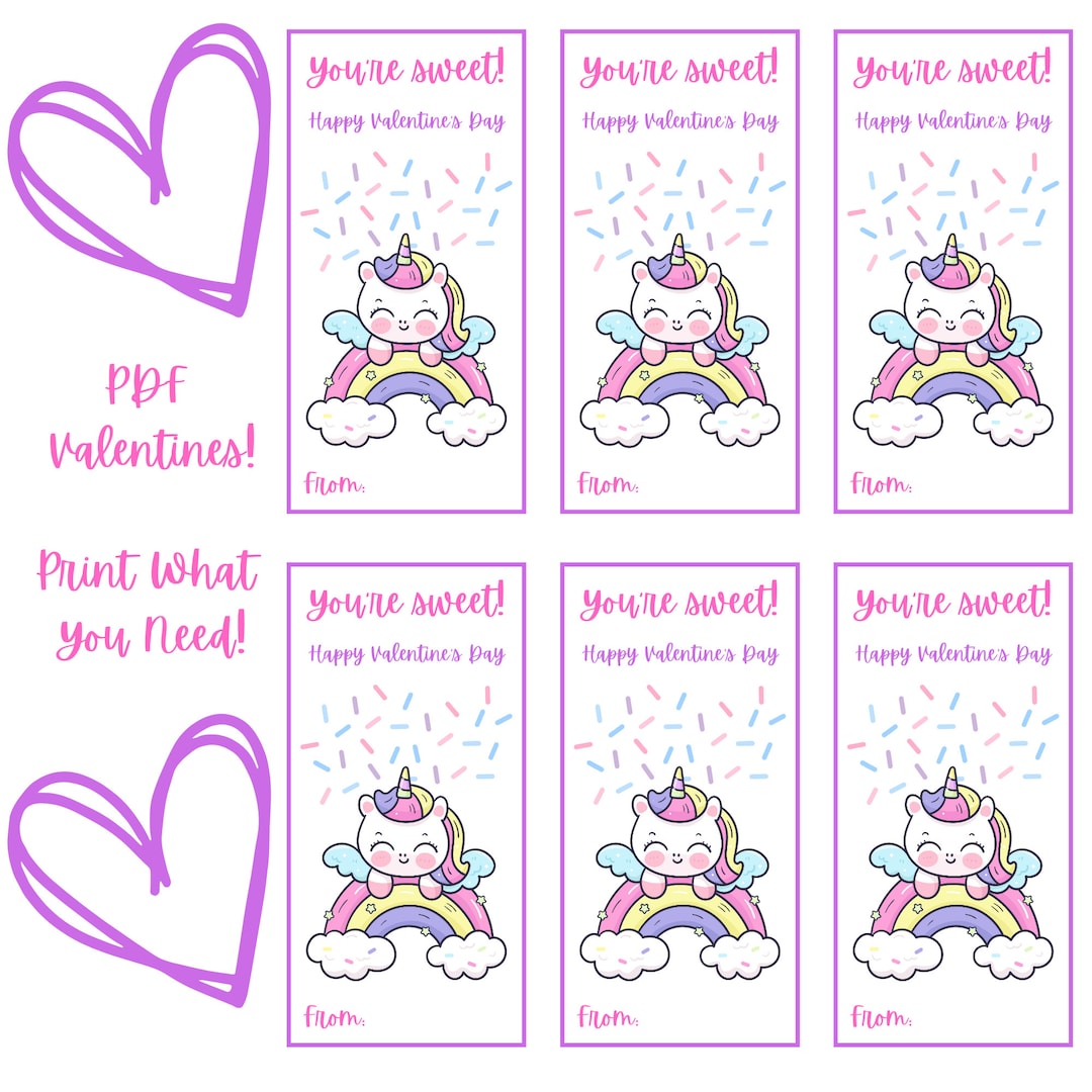 Unicorn Valentine. PDF Digital. Printable. Instant Download. You're ...