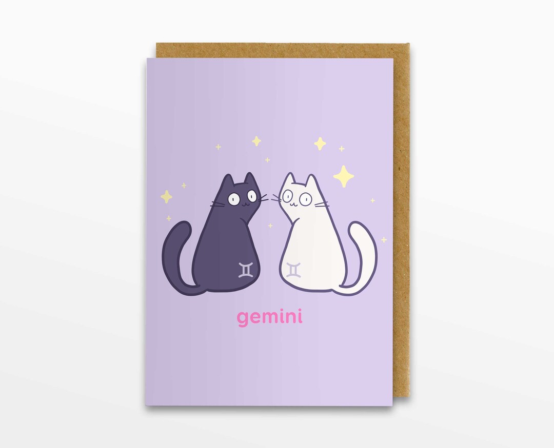 Gemini Zodiac Cat Greeting Card, Gemini Card, Horoscope Card, Birthday ...
