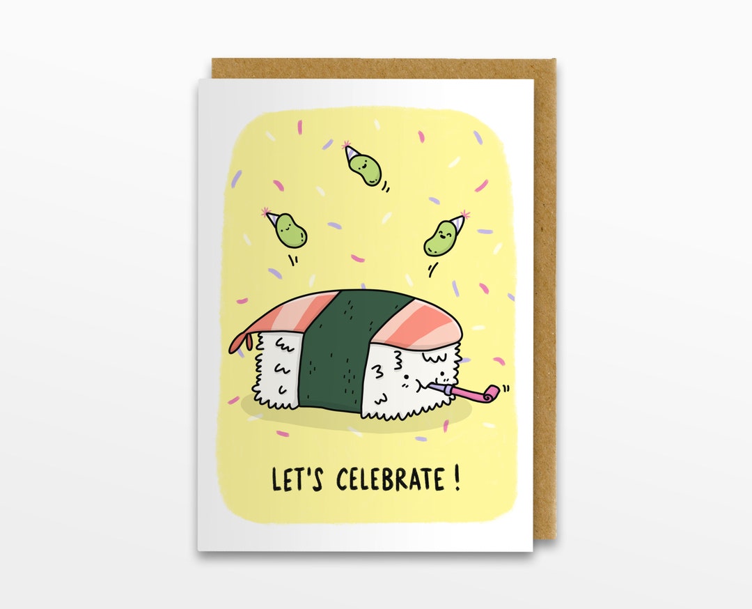 Let's Celebrate Greeting Card, Birthday Card, Sushi Card, Prawn Nigiri ...