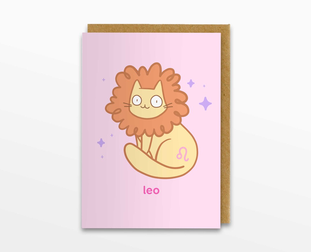 Leo Zodiac Cat Greeting Card, Leo Card, Horoscope Card, Birthday Card ...