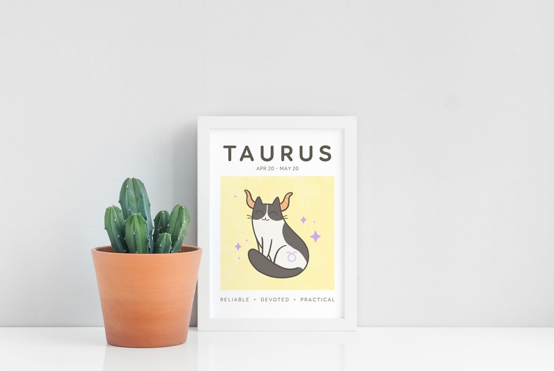 Taurus Cat Print, A5 Zodiac Cat Wall Art, Cat Astrology Poster, Star ...
