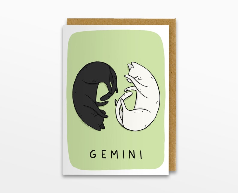 Gemini Zodiac Cat Greeting Card Gemini Card Horoscope Card - Etsy UK