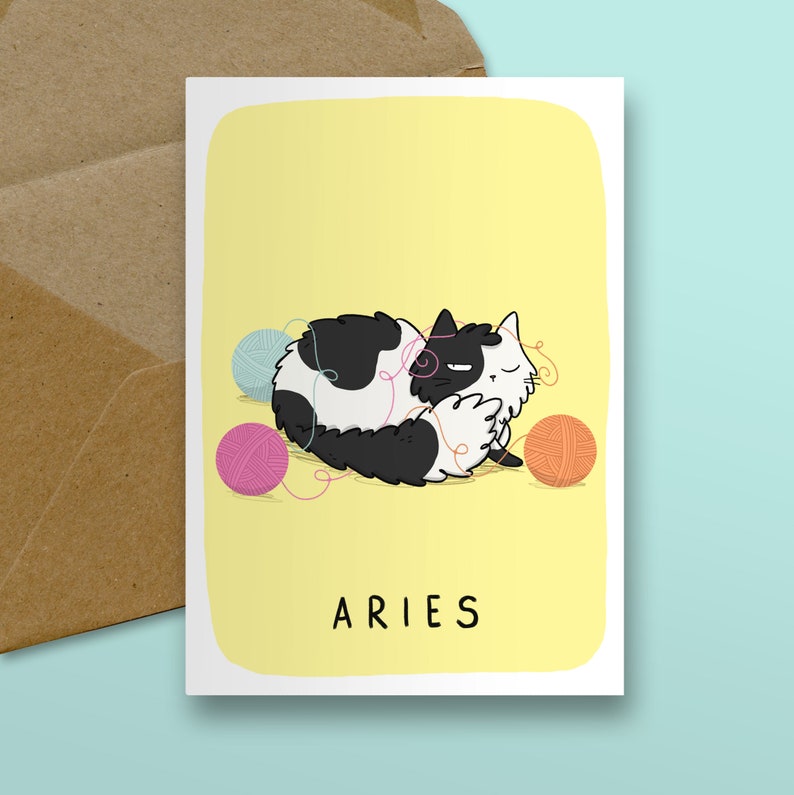 Aries Zodiac Cat Greeting Card Aries Card Horoscope Card - Etsy