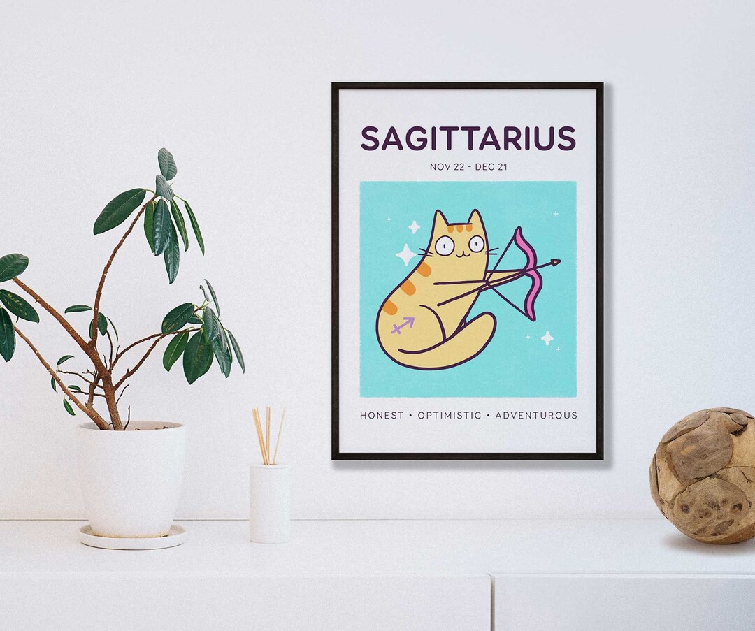 Sagittarius Cat Print, A5 Zodiac Cat Wall Art, Cat Astrology Poster ...