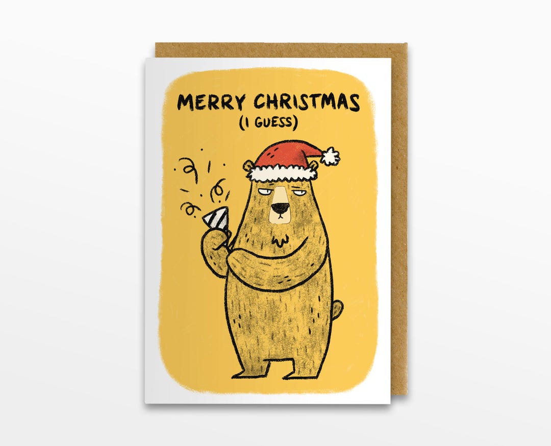 Christmas Card, Merry Christmas, Grumpy Bear Card - Etsy