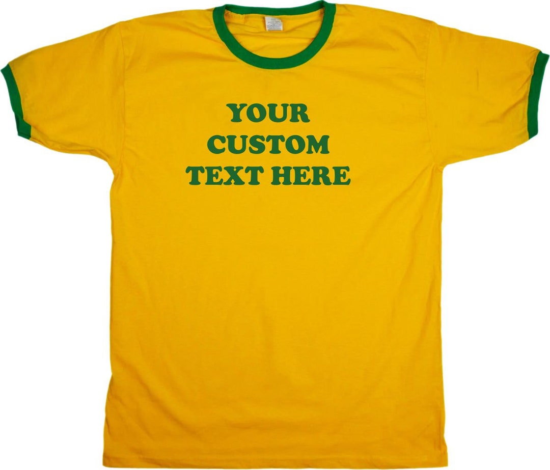 Personalised Custom Printed Yellow Ringer T-shirt - Add Your Text ...