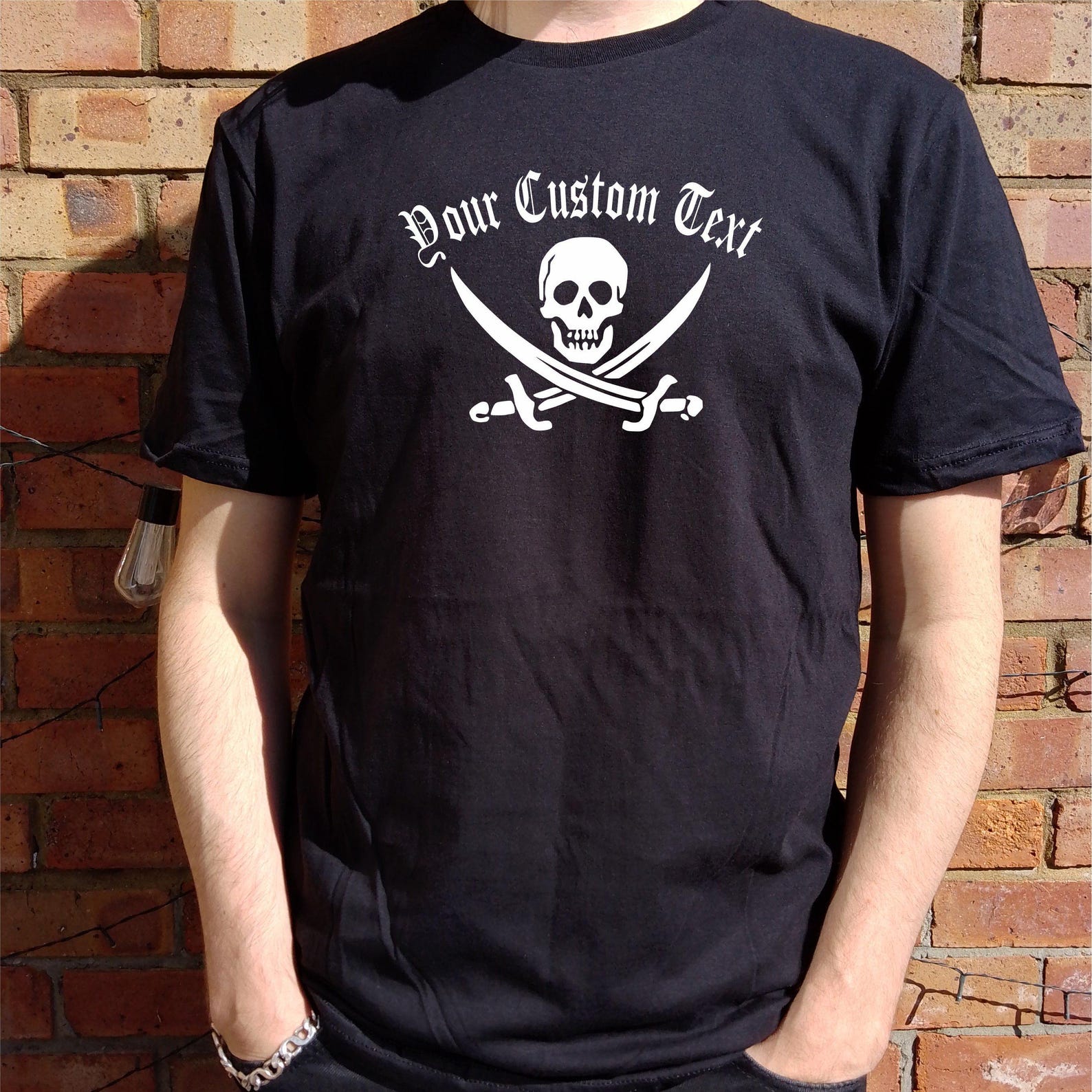 Custom Printed Jolly Roger T-shirt - Personalised Pirate Skull Top ...