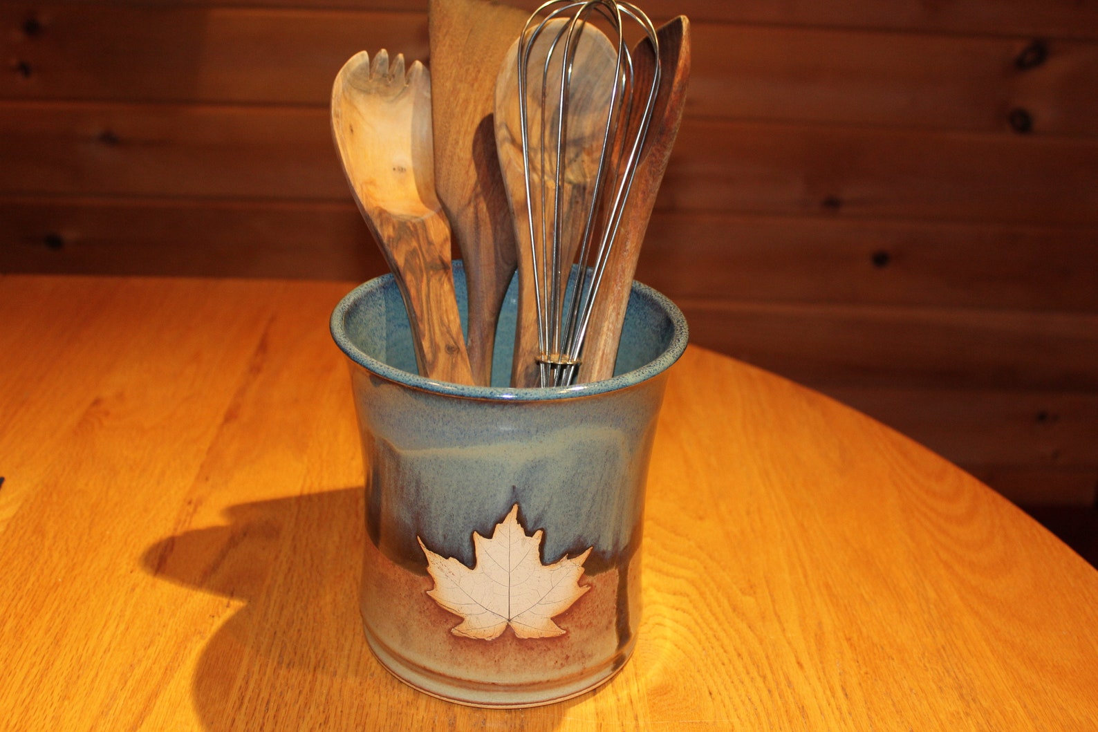 Pottery Maple Leaf Utensil Crock | Etsy