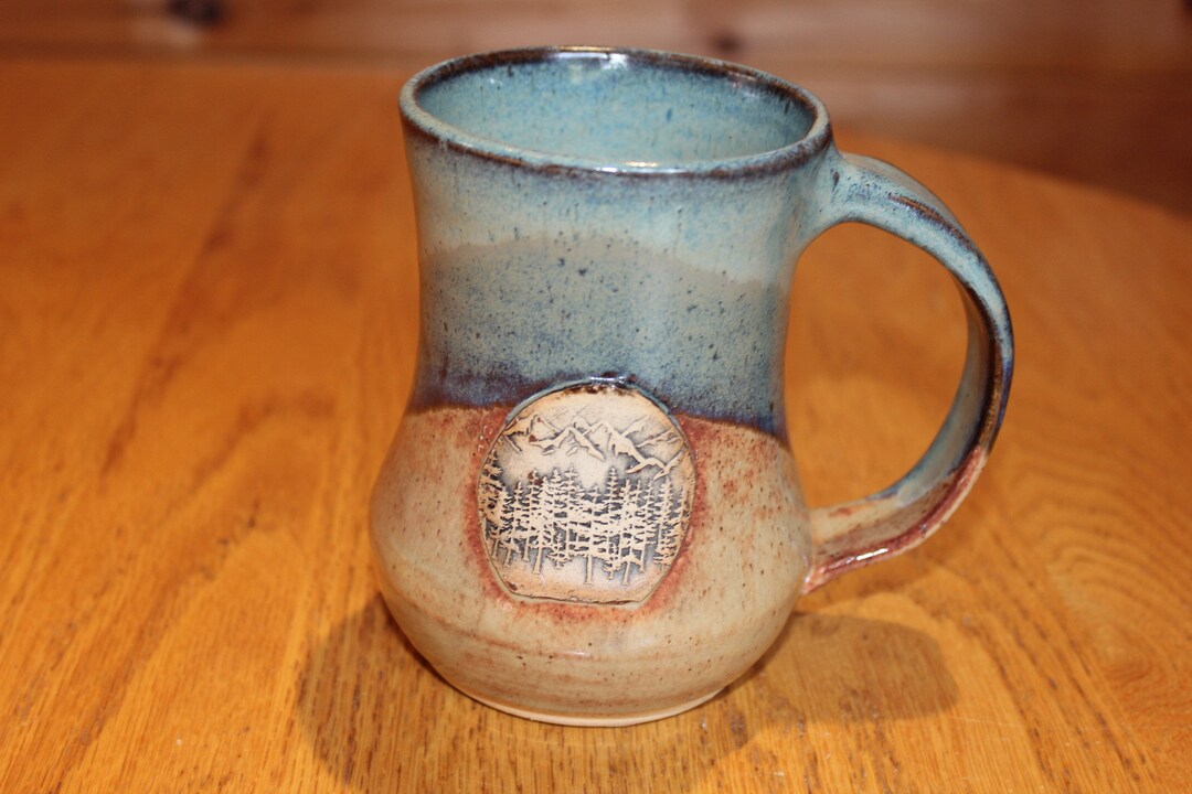 Stoneware Pottery Mountain Scene Mug - Etsy