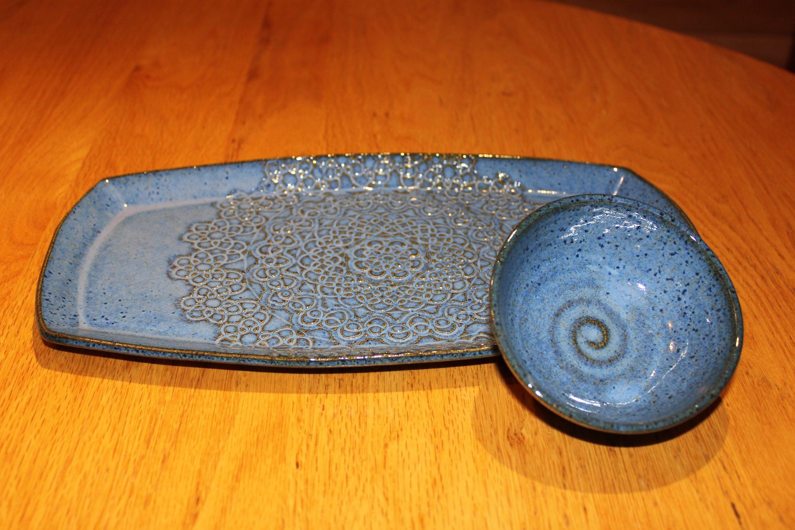 Stoneware Pottery Bowl and Tray Set - Etsy