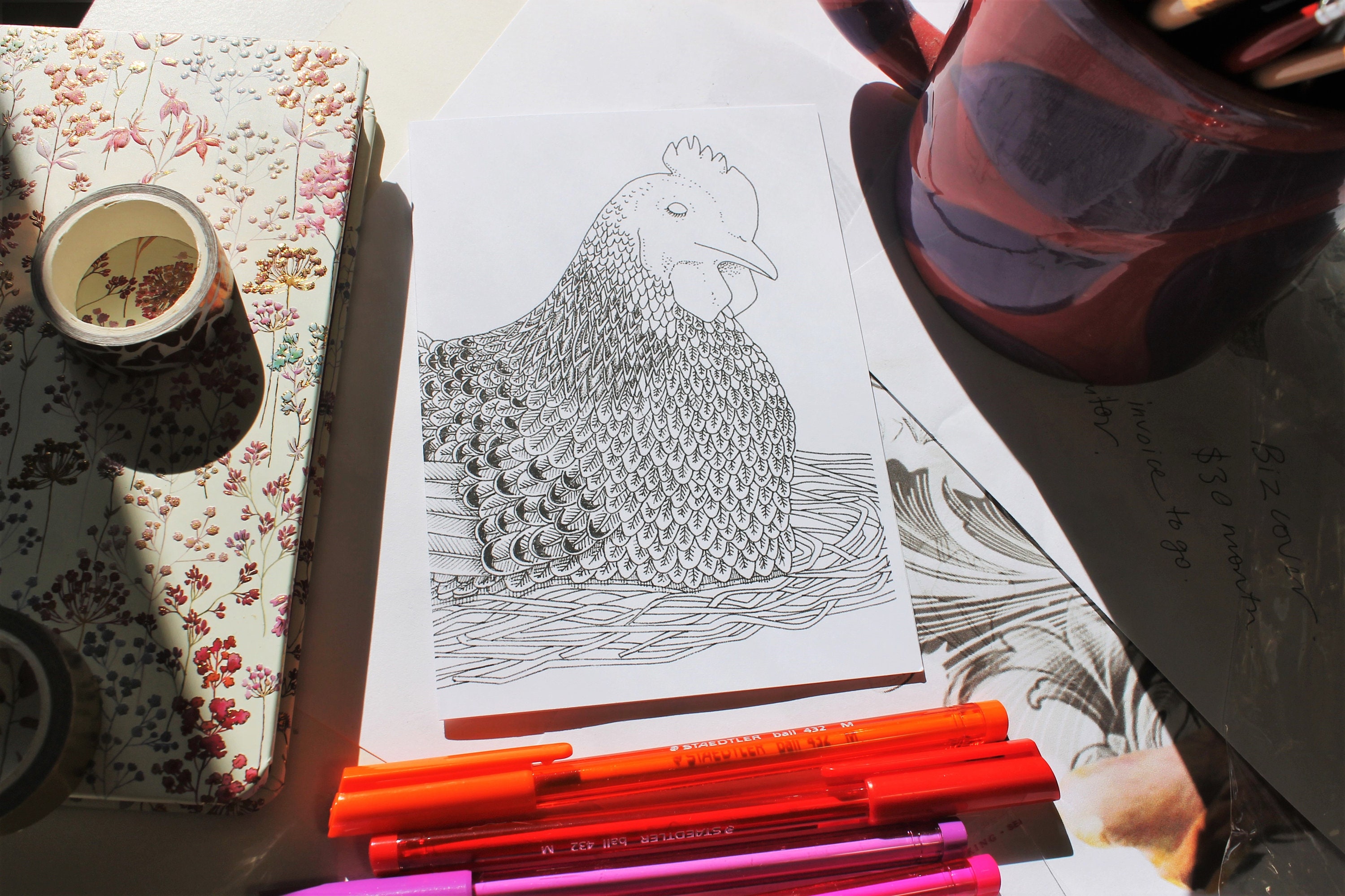 Chook Hen Colouring in CARD - Etsy Australia