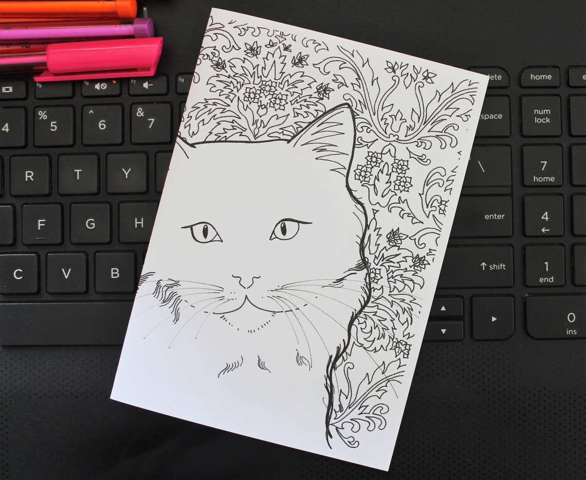Cat With Filigree Colouring in CARD - Etsy