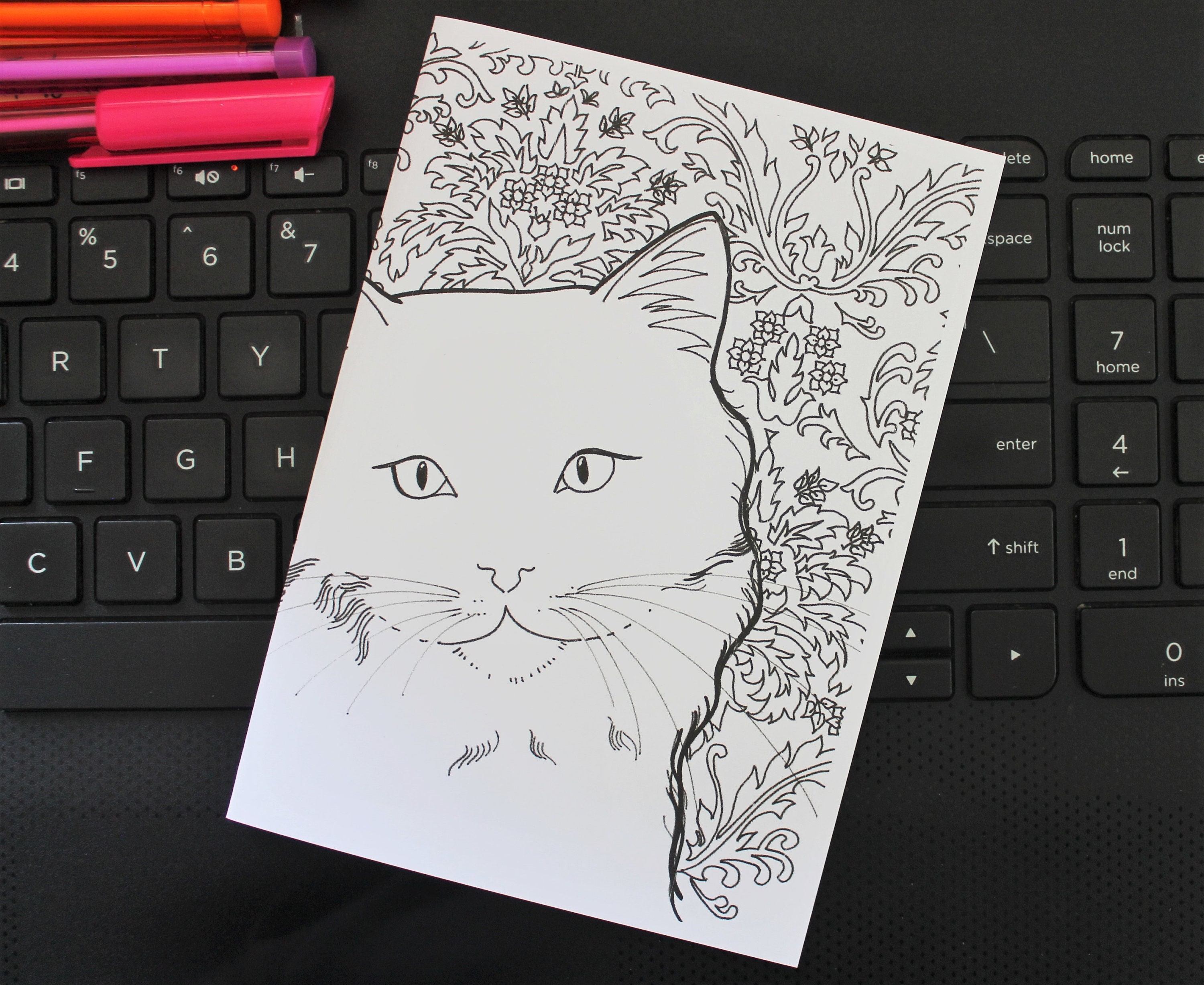 Cat With Filigree Colouring in CARD - Etsy