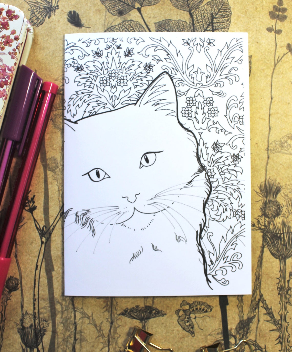 Cat With Filigree Colouring in CARD - Etsy