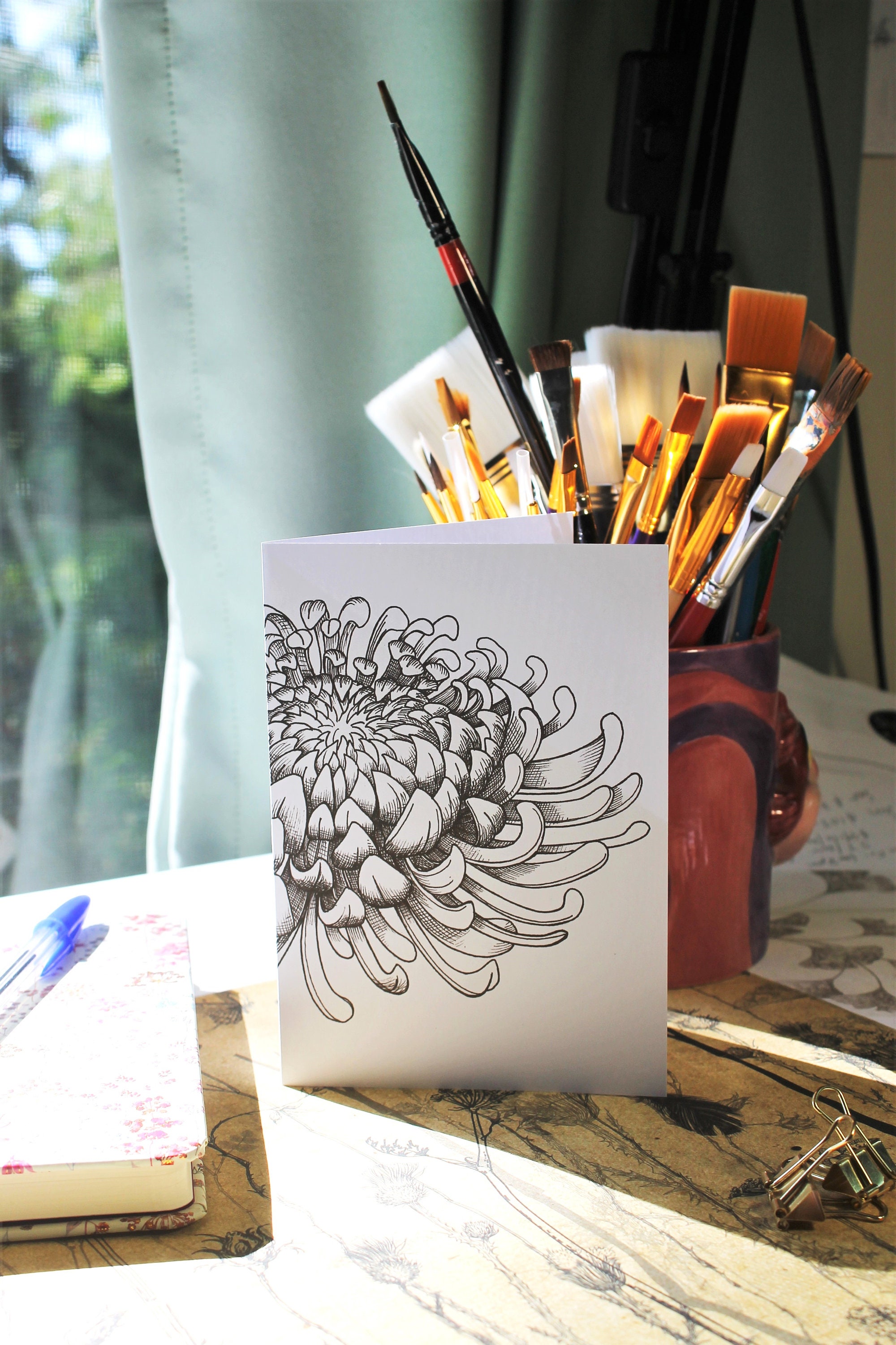 Chrysanthemum Flower Colouring in CARD - Etsy