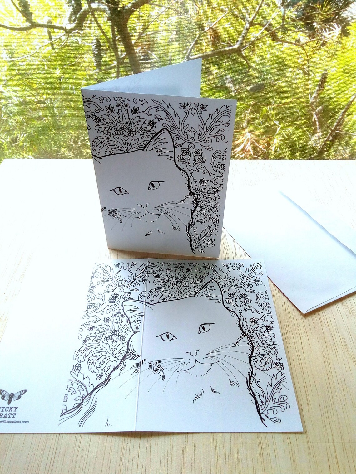 Cat With Filigree Colouring in CARD - Etsy
