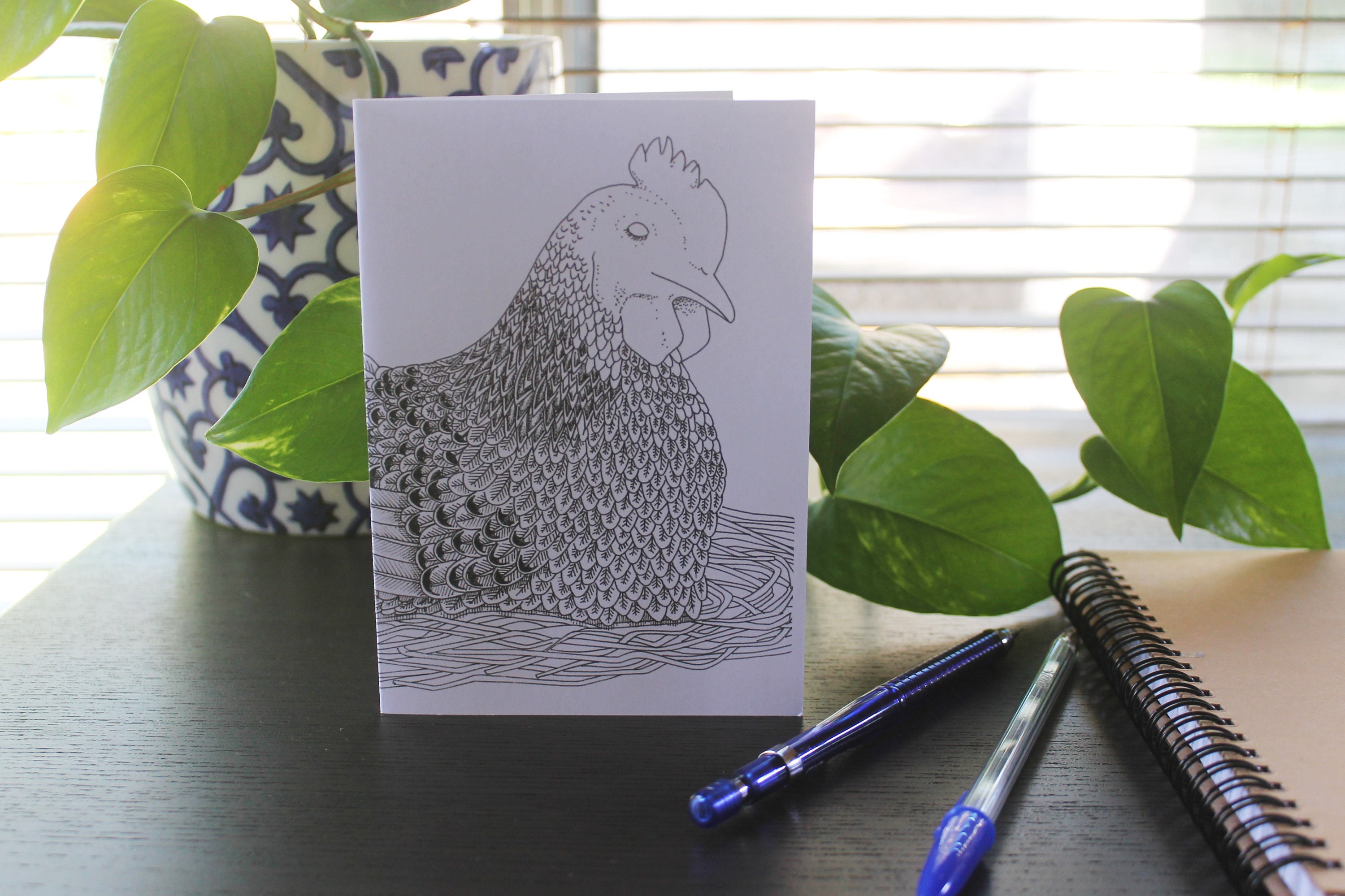 Chook Hen Colouring in CARD - Etsy Australia