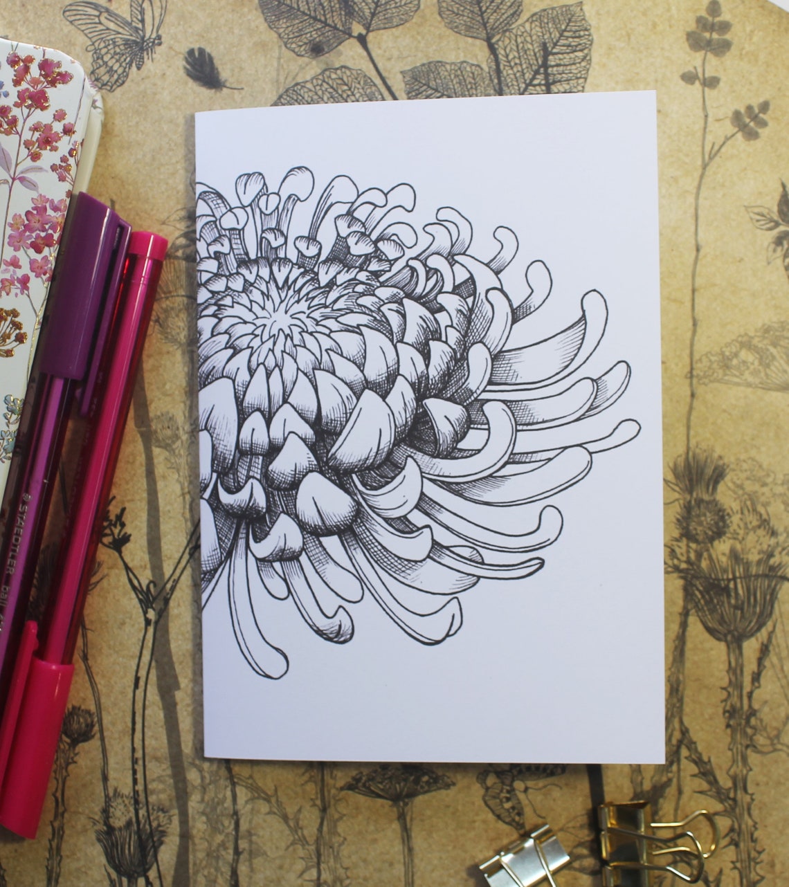 Chrysanthemum Flower Colouring in CARD | Etsy
