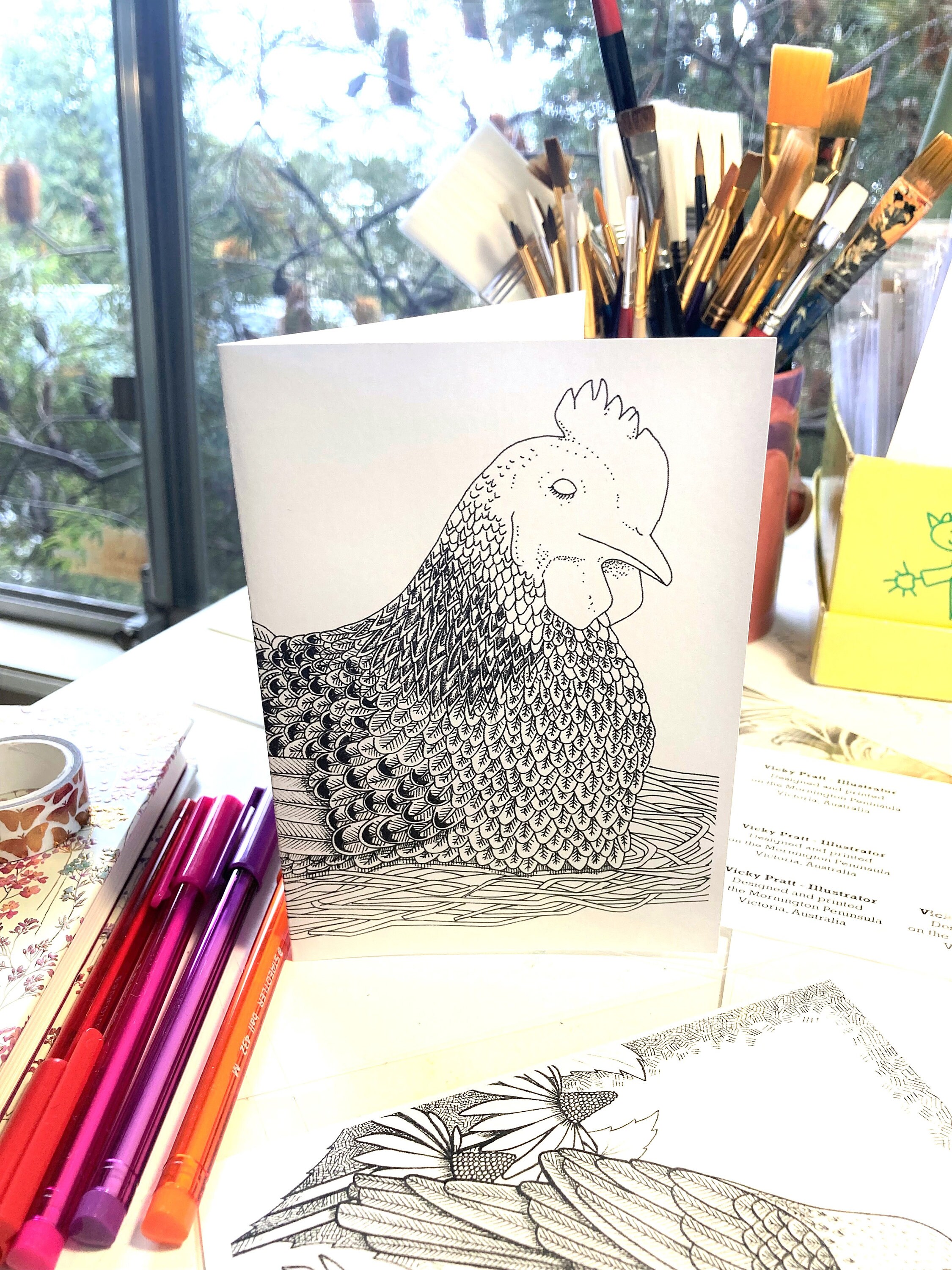 Chook Hen Colouring in CARD - Etsy