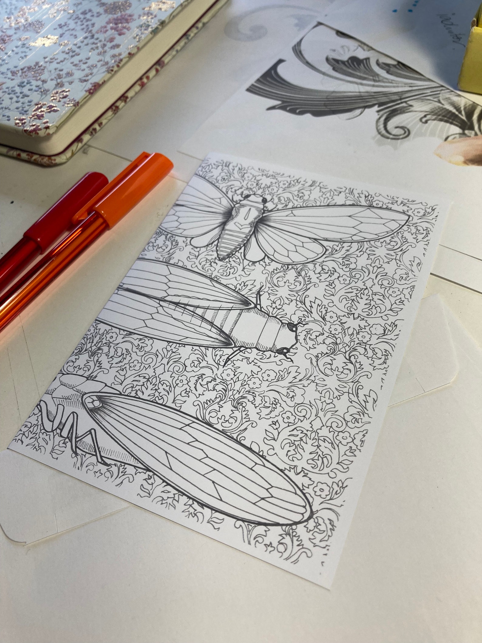 3 Cicadas and Filigree Colouring in CARD - Etsy