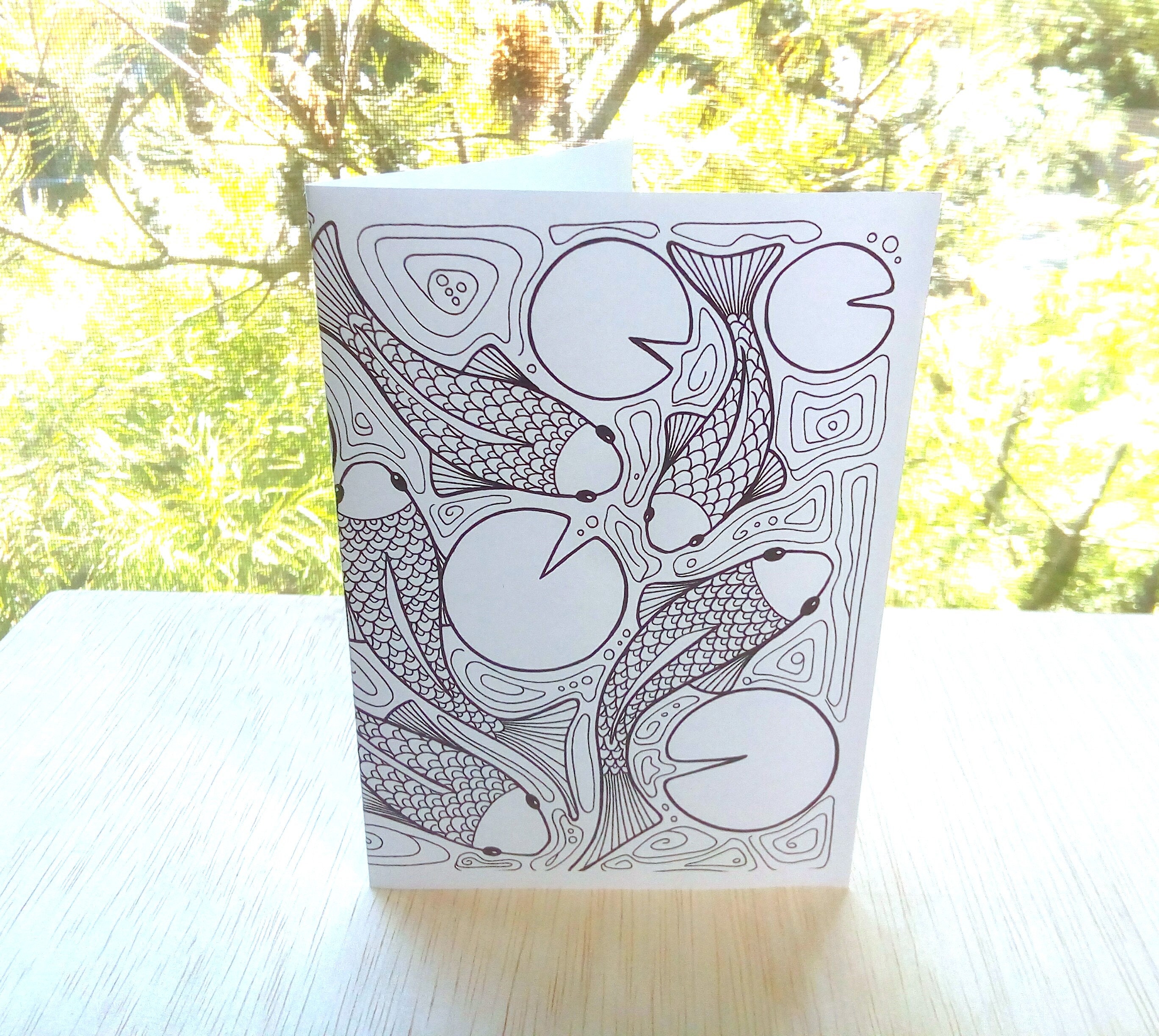 Koi Fish Colouring in CARD - Etsy