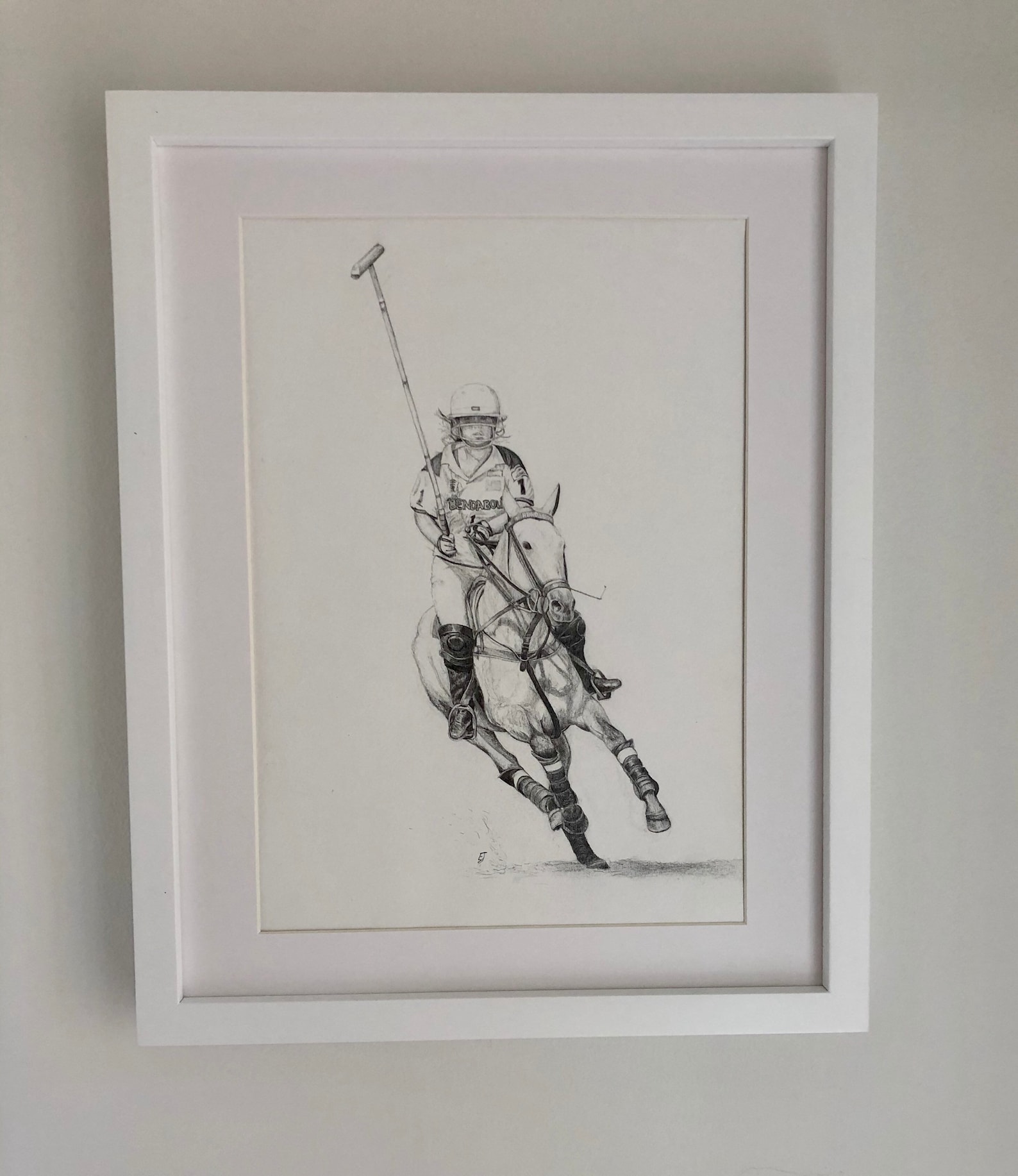 Original Framed Graphite Drawing Polo Player, Horse Gift, Art Polo ...