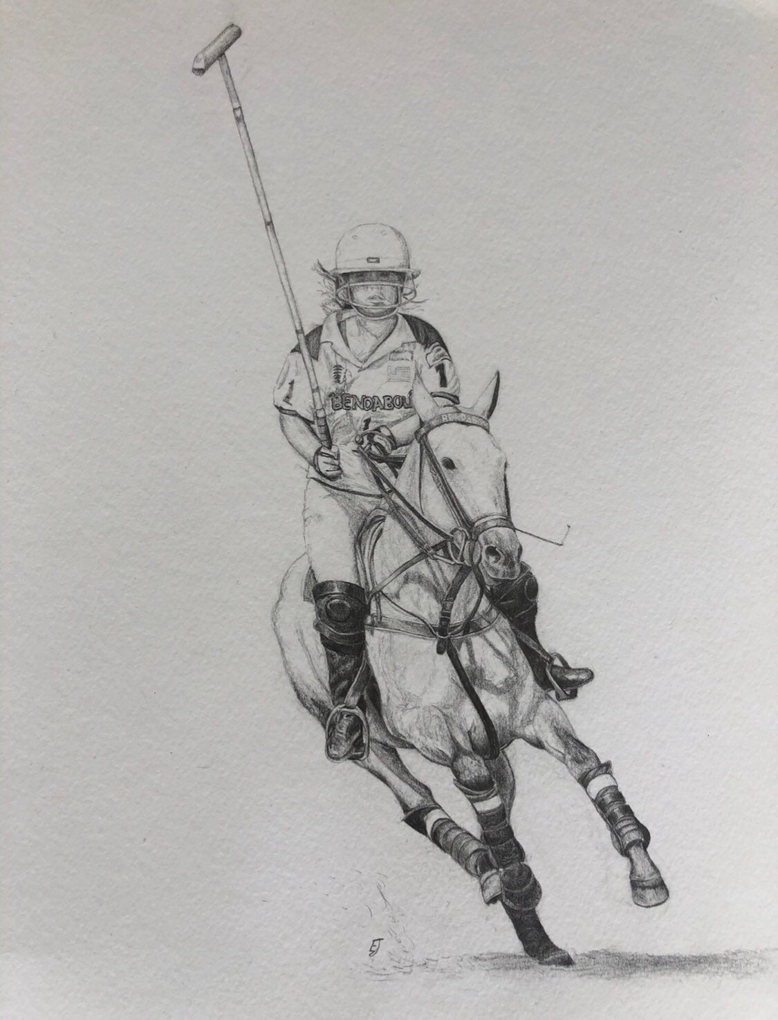 Original Framed Graphite Drawing Polo Player, Horse Gift, Art Polo ...