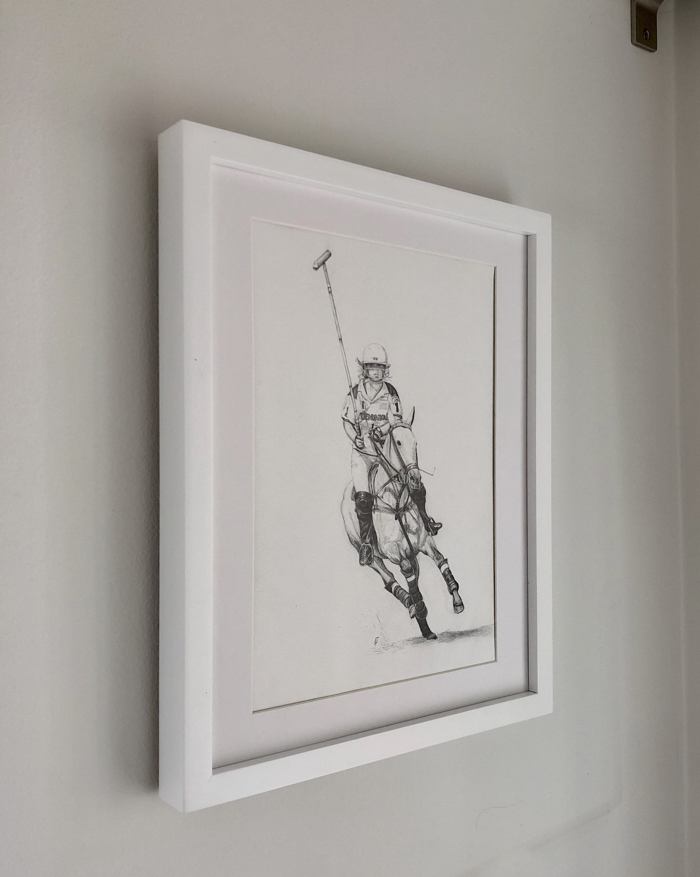 Original Framed Graphite Drawing Polo Player, Horse Gift, Art Polo ...