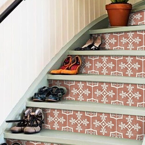 10 Step Stair Riser Decal Red and White Decorative Tiles - Etsy