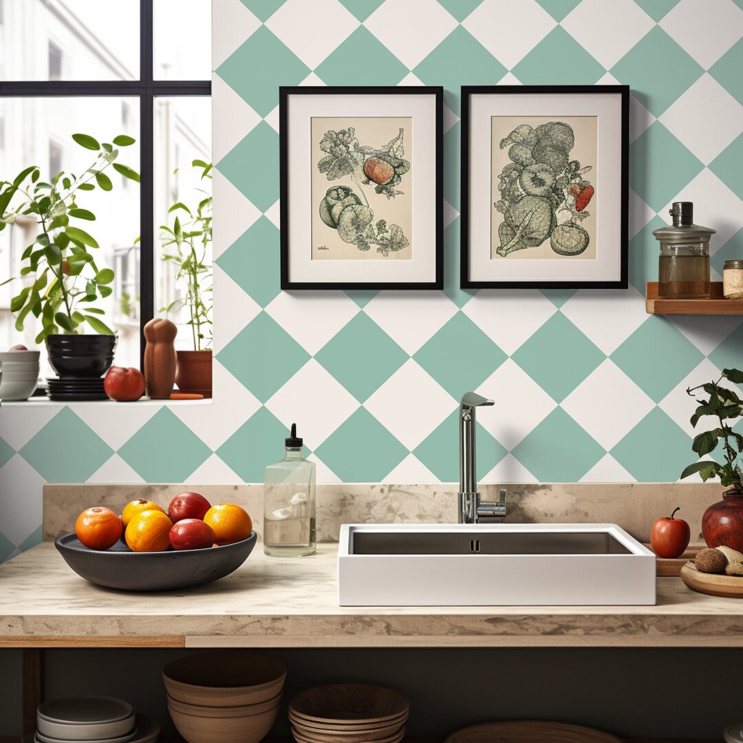 Quadrostyle Checkerboard Vinyl Floor Stickers in Green Lichen Two Tone ...