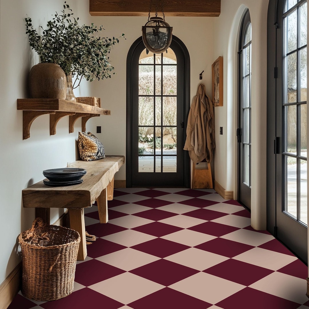 Quadrostyle Checkerboard in Wine and Pink Vinyl Wall & Floor Stickers ...