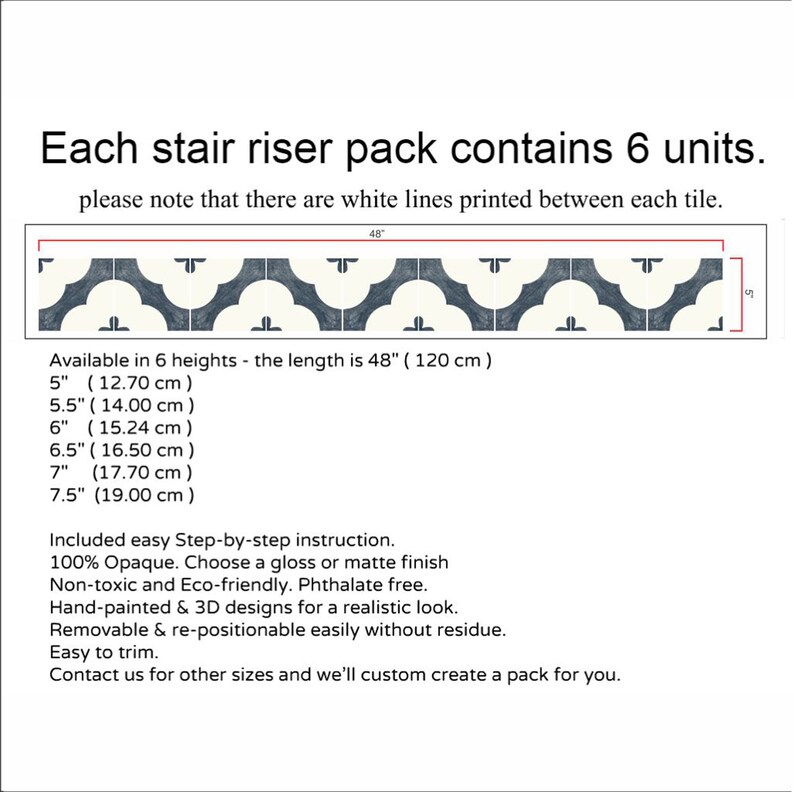 Stair Riser Stickers Removable Stair Riser Tile Decals | Etsy Canada