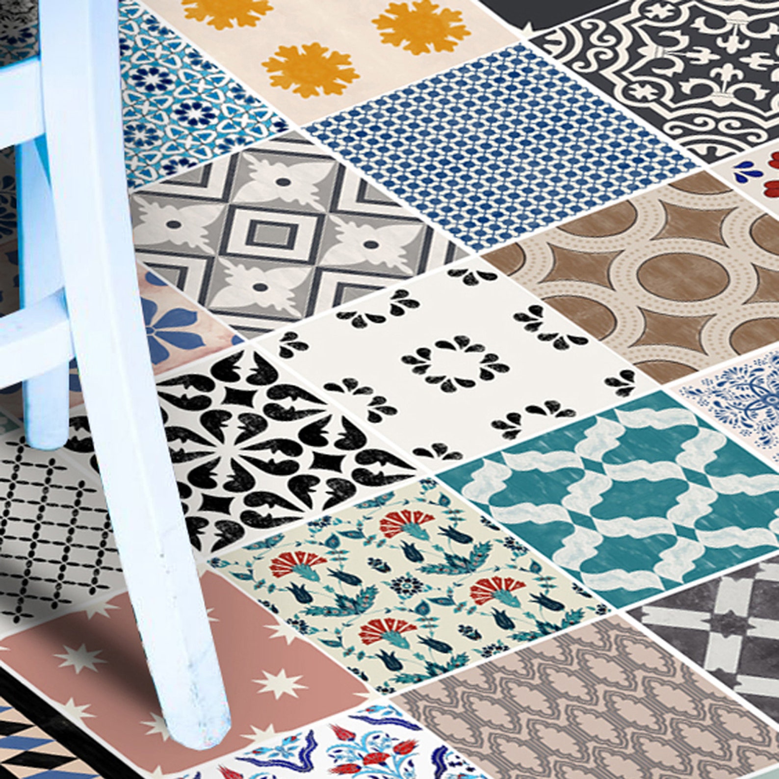 Autocollants de Sol en Vinyle Amovible Mélange Patchwork | Etsy