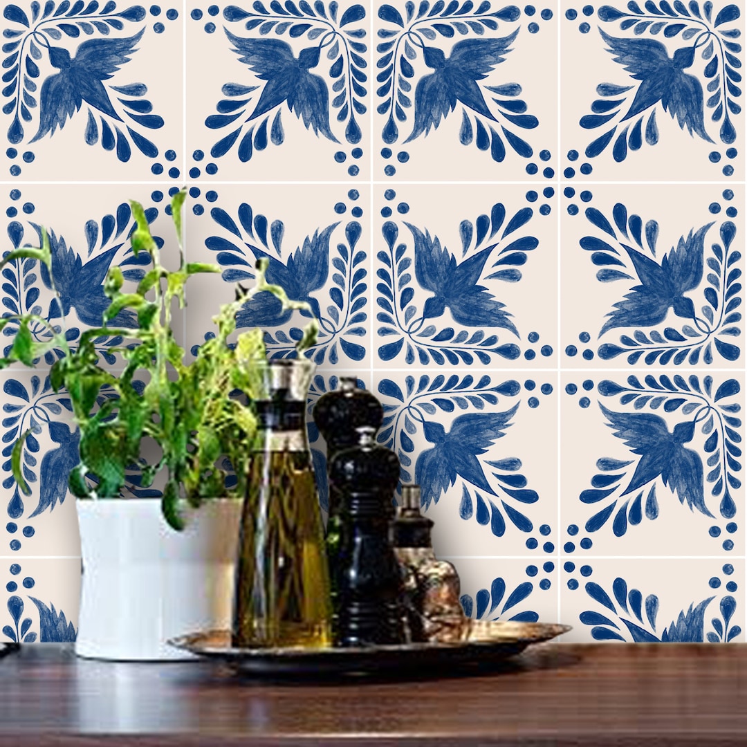 Quadrostyle Talavera Mexican Indigo Blue Flora Wallpaper, Removable ...