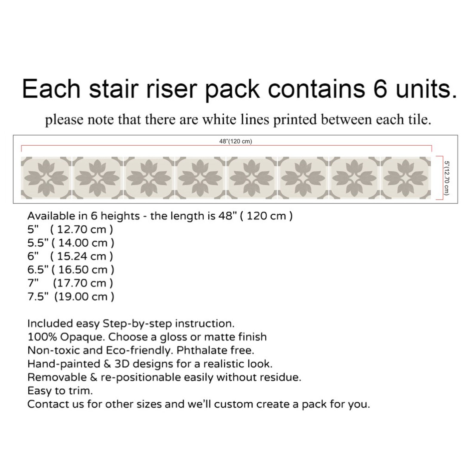 Stair Riser Stickers Removable Stair Riser Tile Decals - Etsy