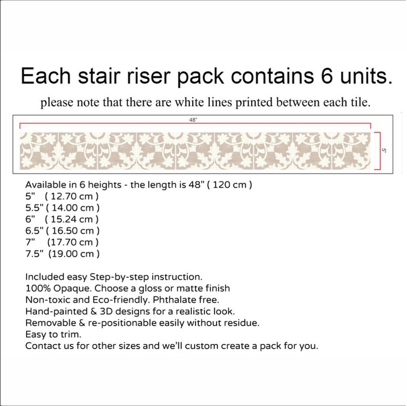 Stair Riser Stickers Removable Stair Riser Tile Decals - Etsy